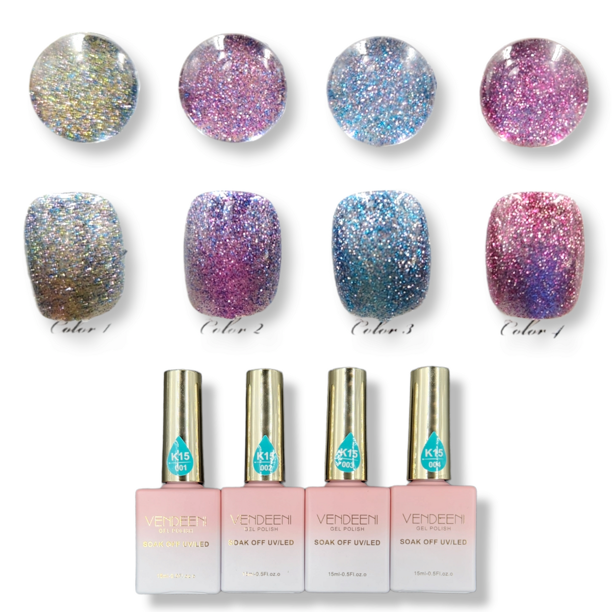 Vendeeni Uv Gel Polish 4pcs Set K15 Glitter Mermaid Cat Eye